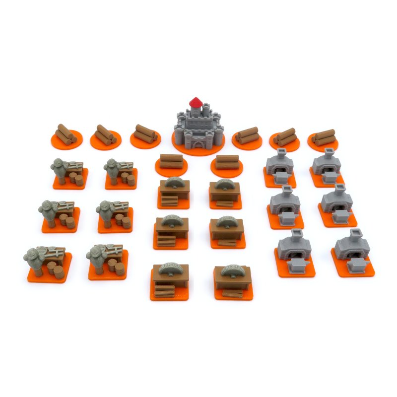 Pack base para Root - 51 piezas. Tokens 3D de edificios y facciones.